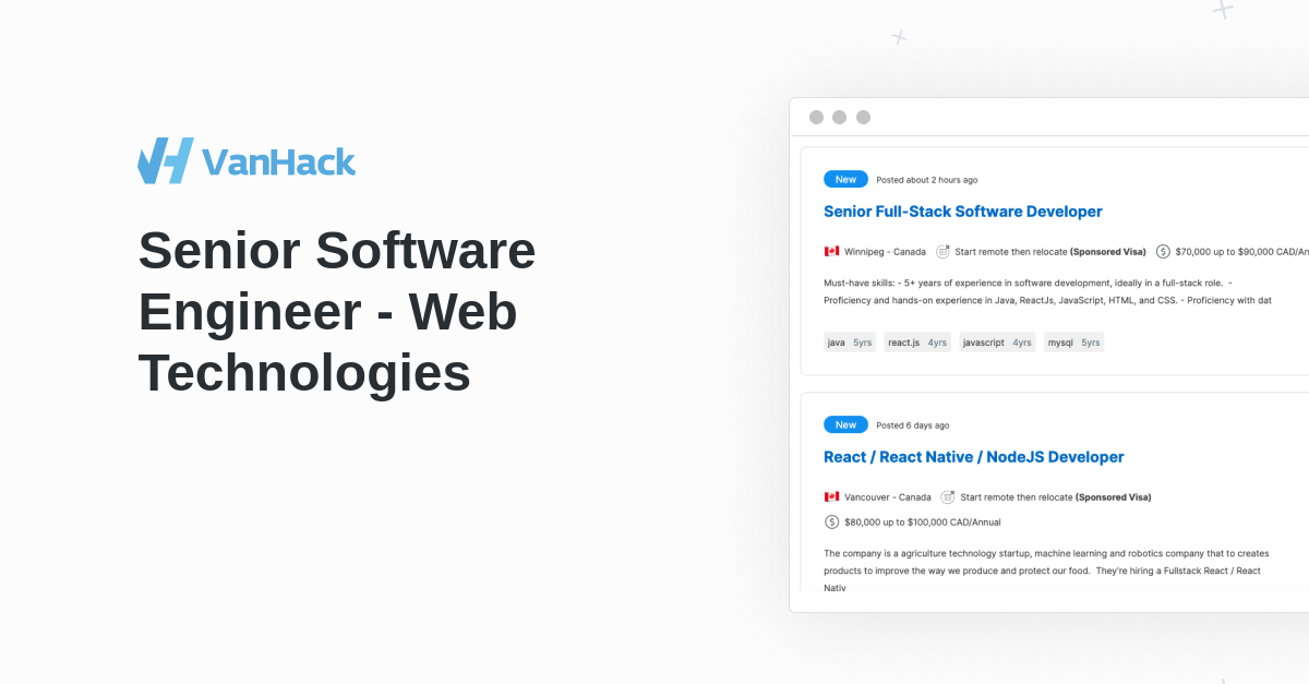 Senior Software Engineer - Web Technologies - VanHack